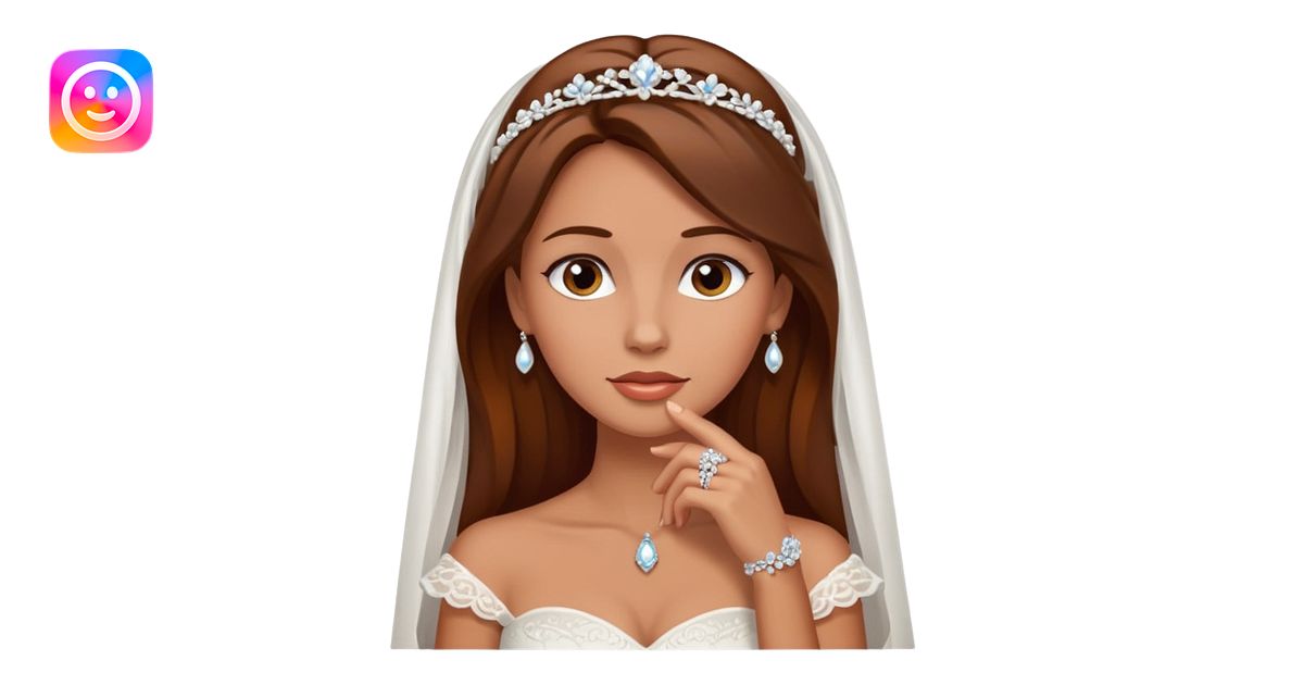 White tanned skin bride with brown hair with a chin on her face emoji ...