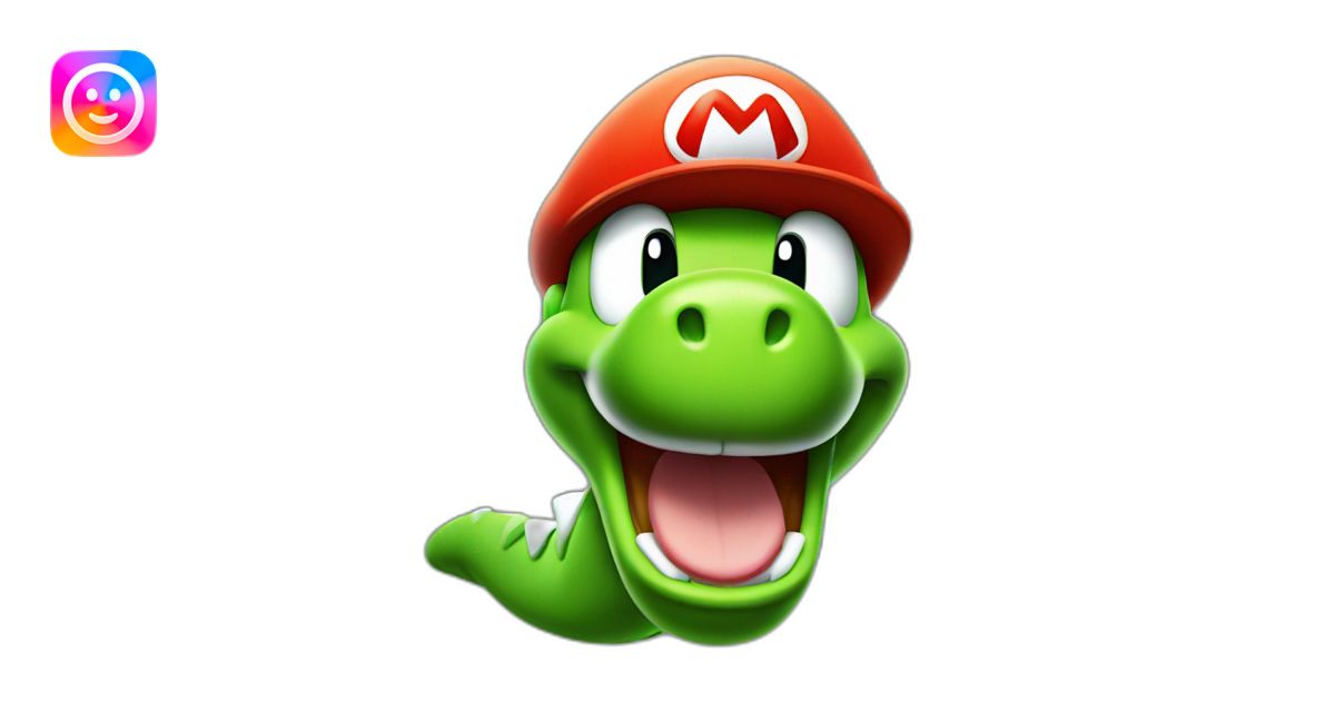 Mario Character Yoshi smiling with long tongue emoji | AI Emoji Generator