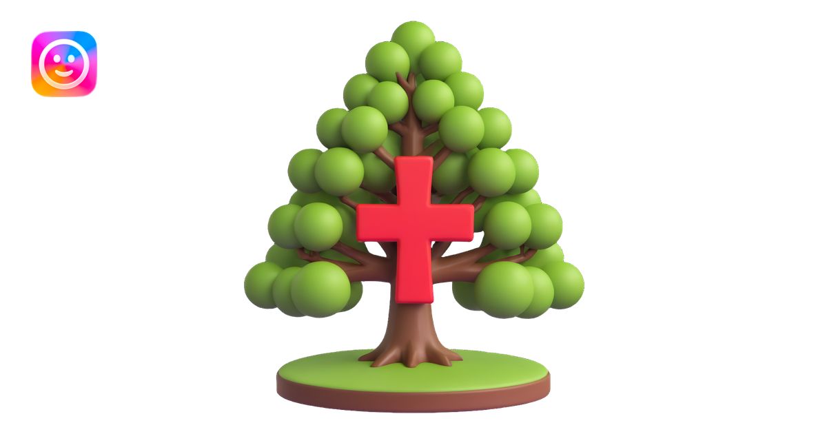 3D full color tree with a red plus sign in the center, conveying health ...
