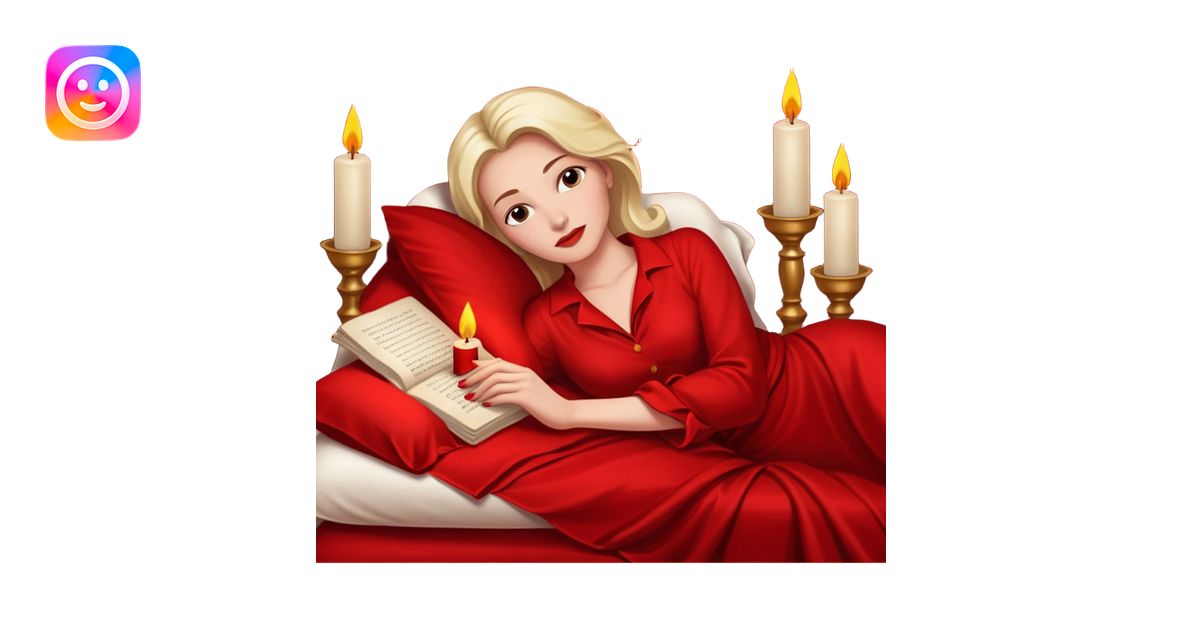 Low bed, red sheets, candles everywhere, woman reclining in shadowed ...