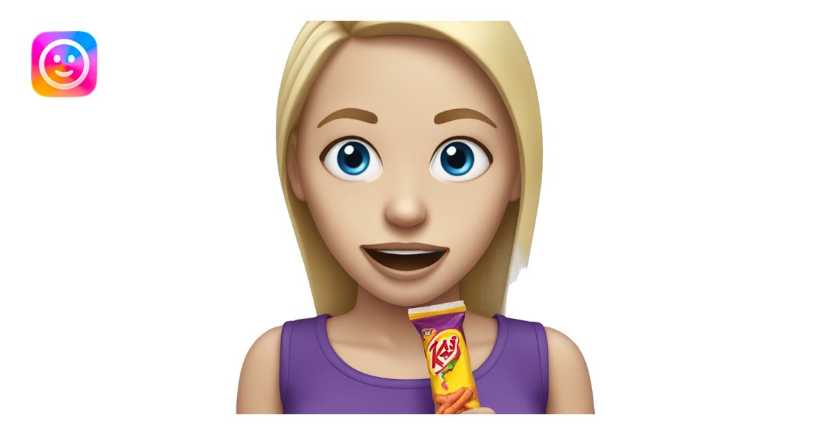 White girl with blue eyes eating takis emoji | AI Emoji Generator