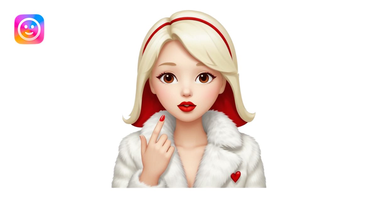 A beautiful, cute girl with red lipstick on her lips in a white fur ...