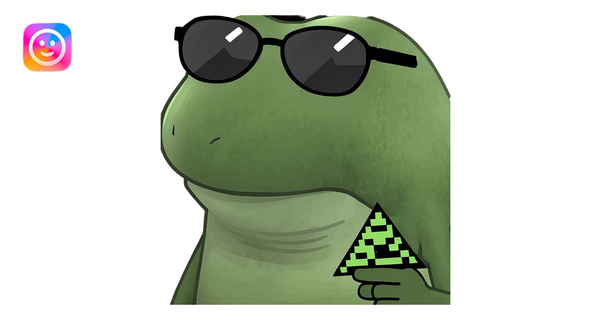 bufo with triangle shaped 8 bit sunglasses full black, confident smile ...