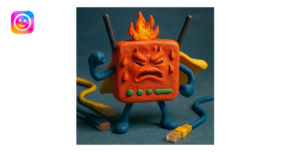 A router depicted as overheated, heroic, or as a techno-meme ...