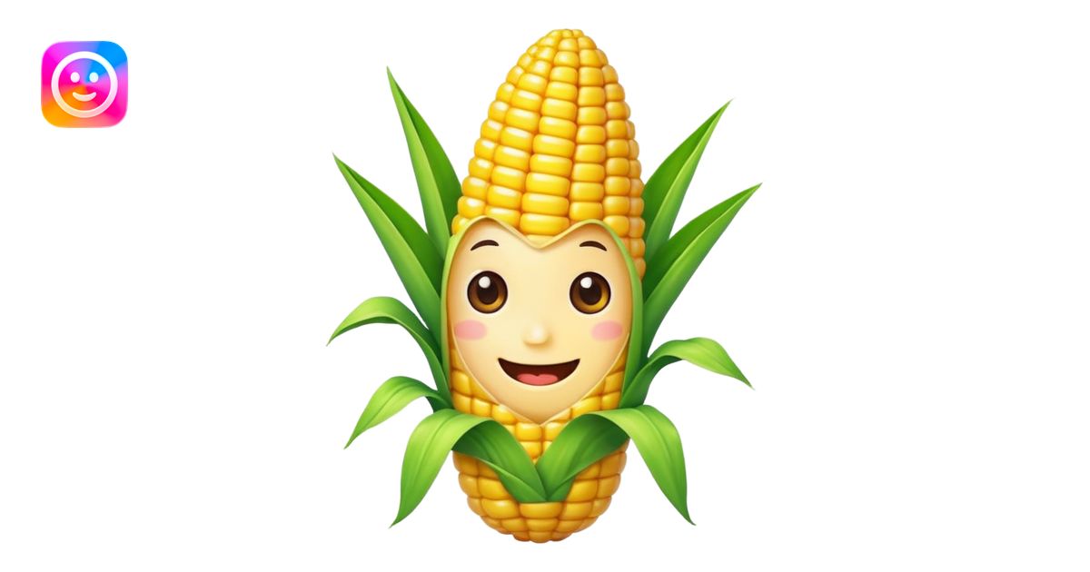 Chibi sticker style corn with a smiling face cute and exaggerated emoji ...