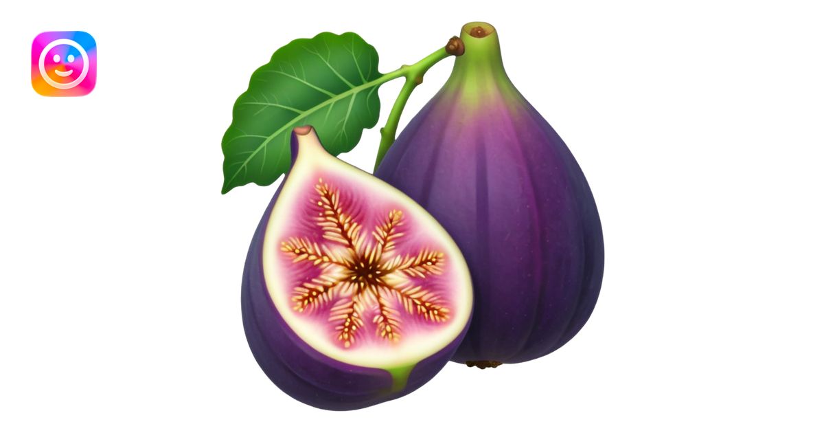 Please create a emoji of a single half of a fig with one small leaf ...
