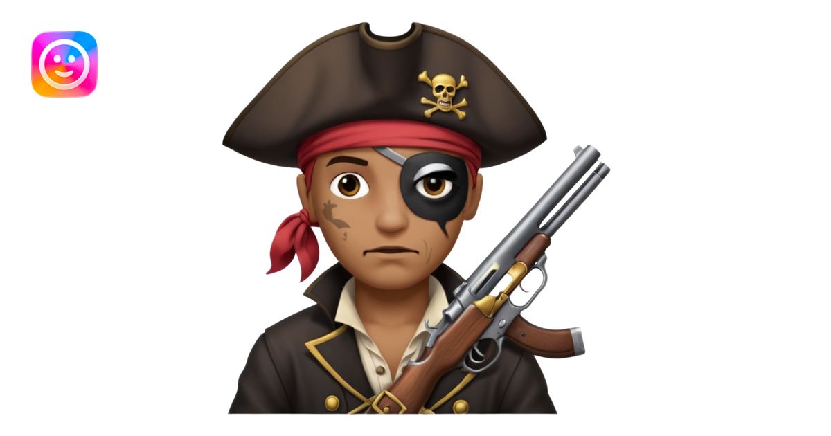 Pirates full patch on left eye hoarding a gun emoji | AI Emoji Generator