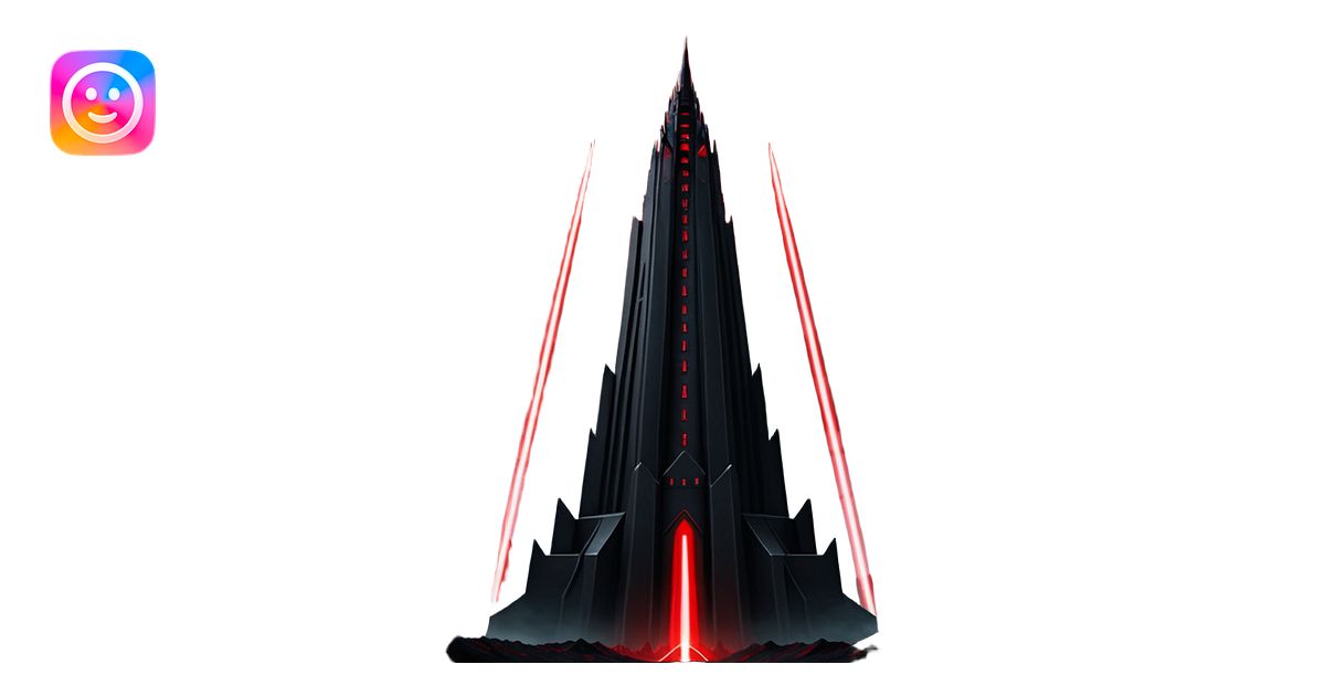 Barad Dúr from Lord of the Rings, Dark, giant Tower, with red laser ...