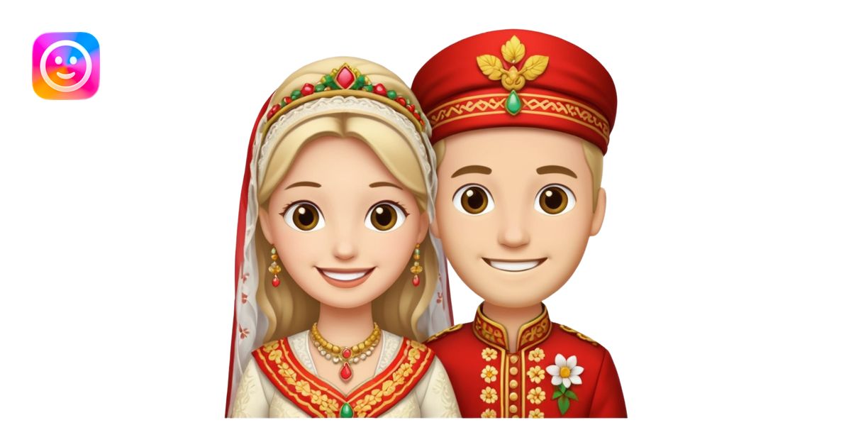 bride and groom in traditional outfit and smiling emoji | AI Emoji ...