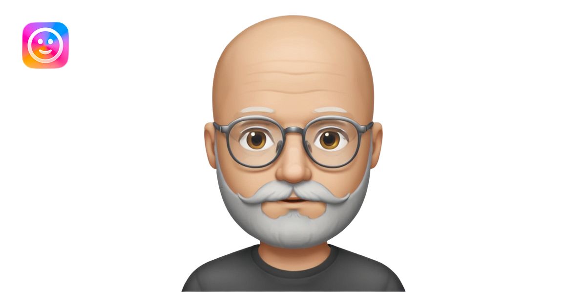 Bald man with salt and pepper beard and glasses emoji | AI Emoji Generator