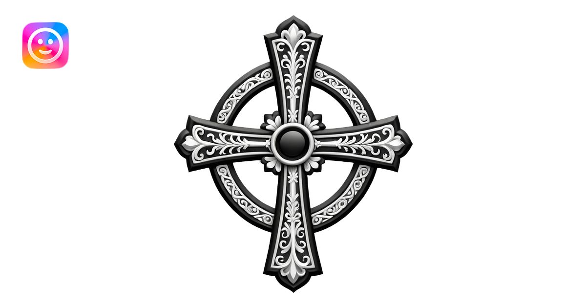 a black and white detailed latin cross emoji | AI Emoji Generator