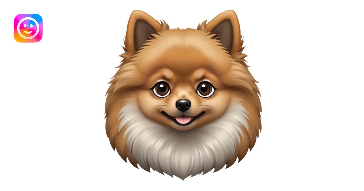 fluffy black and tan Pomeranian dog face, large round dark eyes, small ...