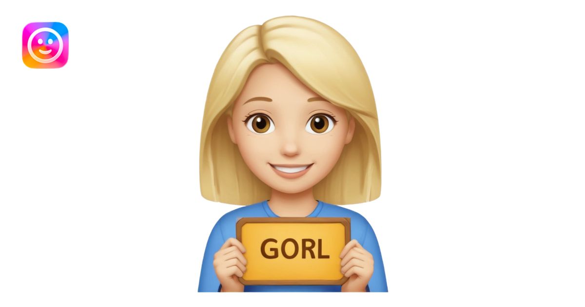 A girl holding a sign saying good girl emoji | AI Emoji Generator