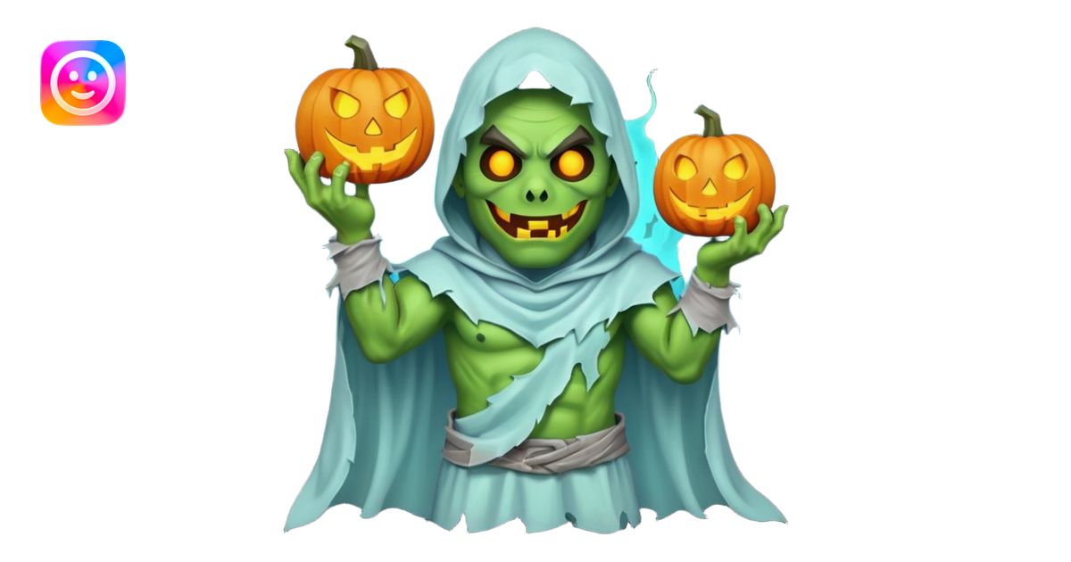 male orc warrior ghost emoji, green skin, wearing torn white ghost ...