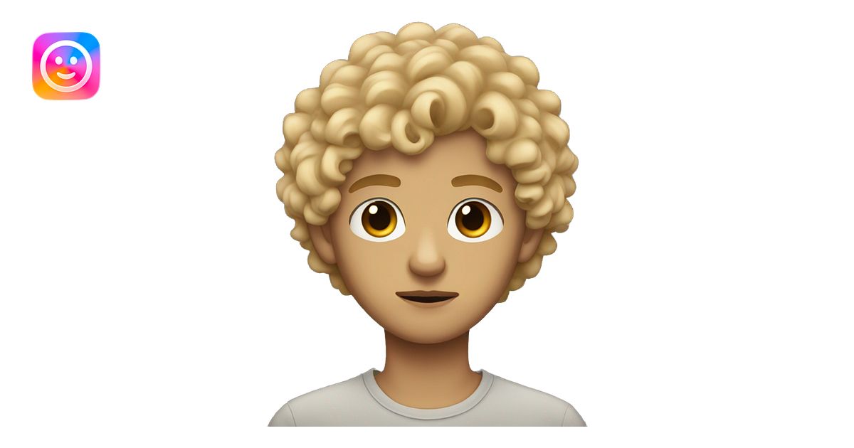 black eyes, very very curly blonde short hair teen boy, serious face ...