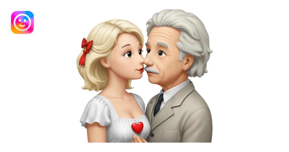 albert einstein with sticking up hair kissing a blonde woman emoji | AI ...