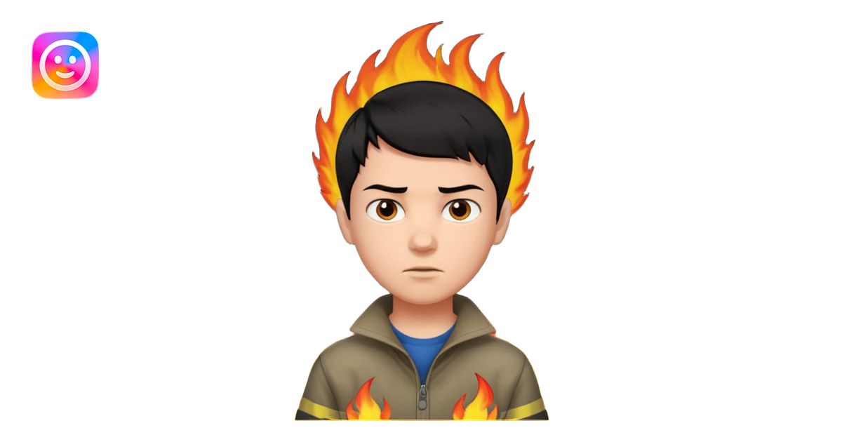 boy with short black hair, fire, risk-taker, realist emoji | AI Emoji ...