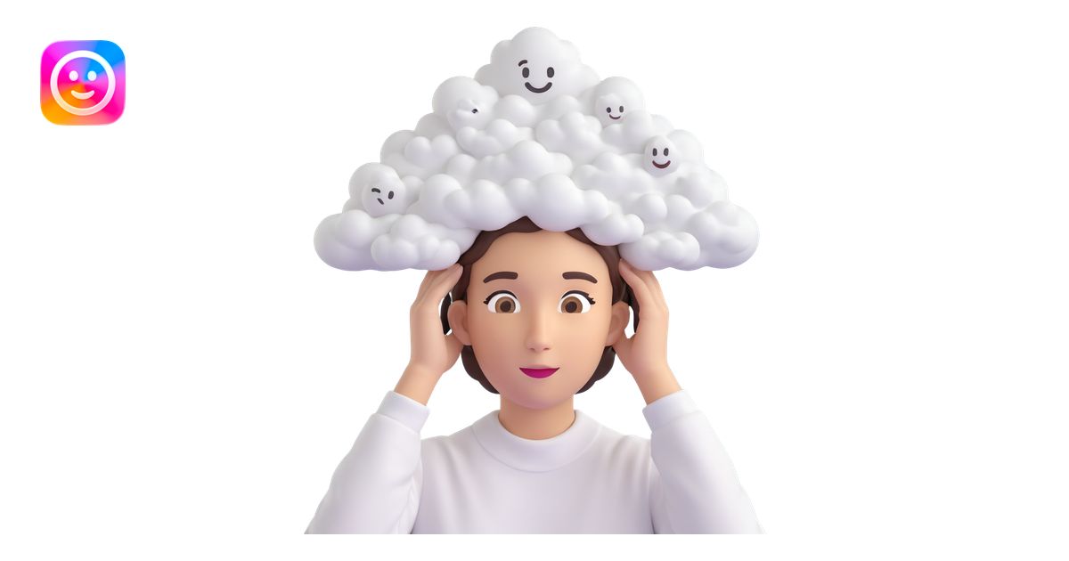 person up to shoulders entirely composed of 3d emoji clouds, clouds ...