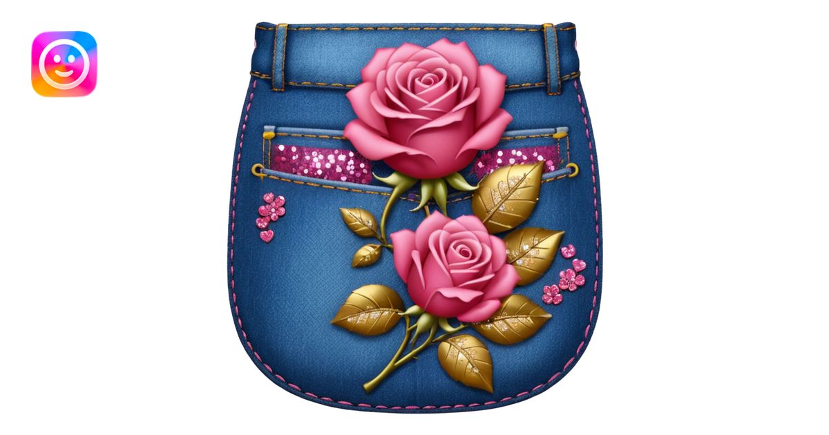 Denim pocket with glittery roses sticking out of the pocket emoji | AI ...