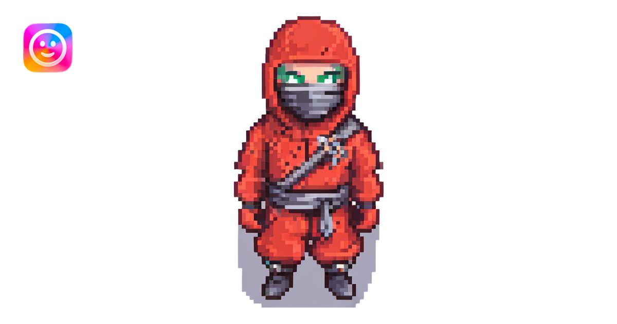 masked ninja, pixel art style, red outfit illustration | AI Emoji Generator