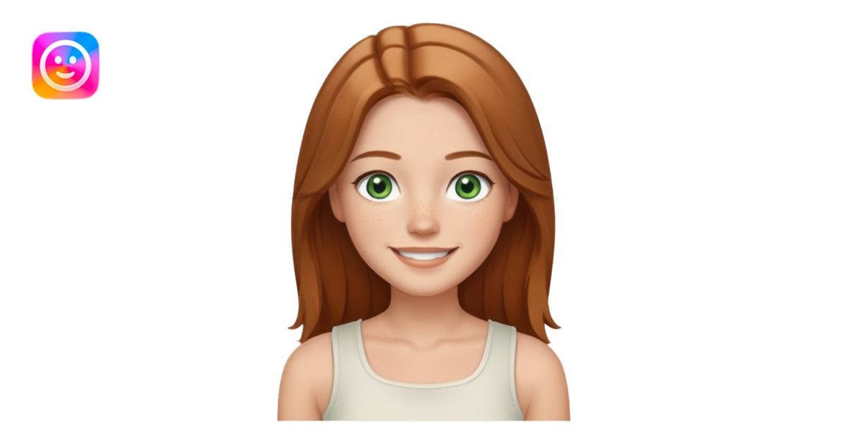 emoji of a woman named Freya McOmish, smiling, green eyes, long light ...