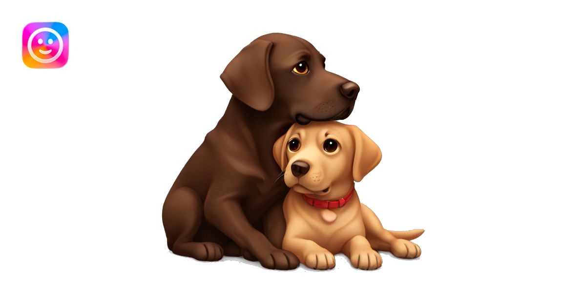 Chocolate Labrador cuddling a red Labrador emoji | AI Emoji Generator