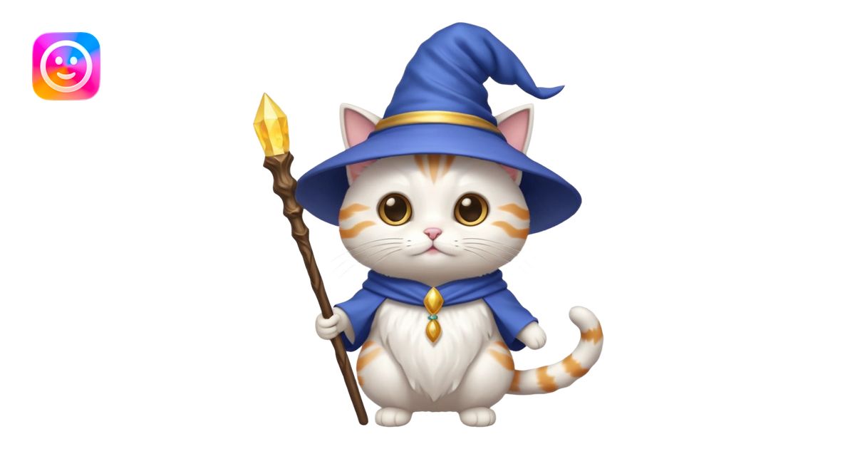 cute cat wearing a wizard hat and holding a magic staff emoji | AI ...