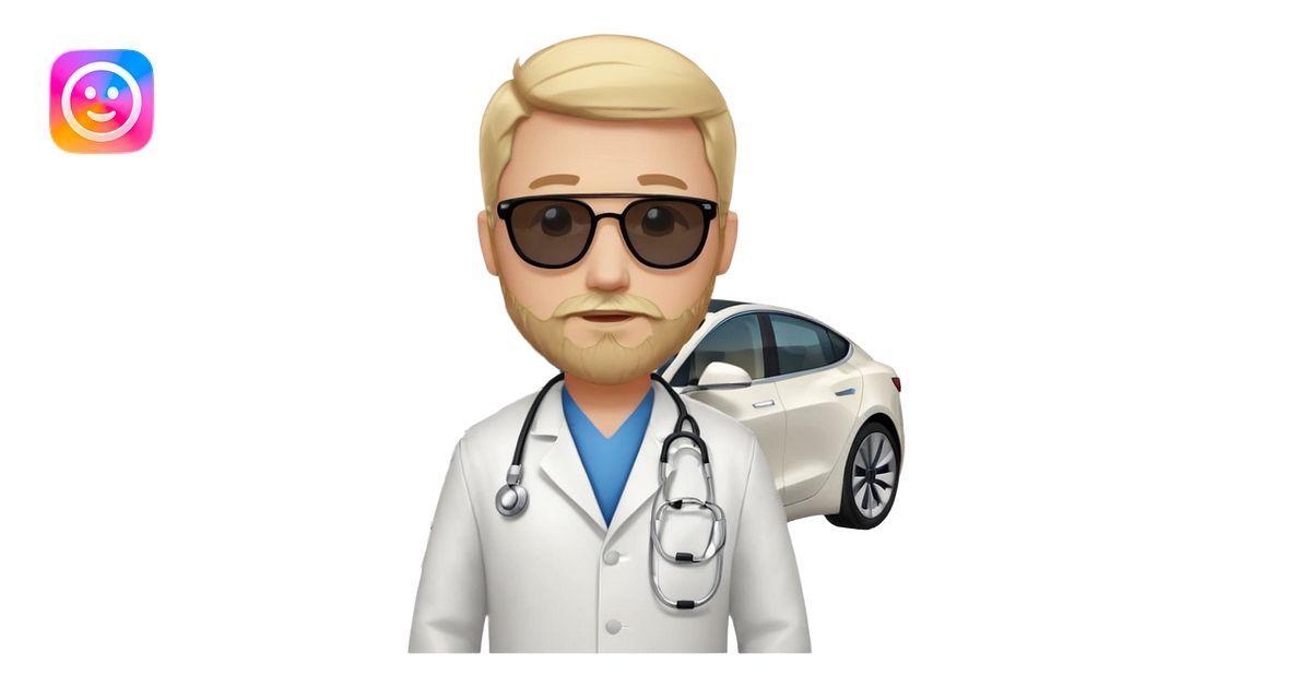 White tesla model 3 and one cool physician with blond hair, beard ...