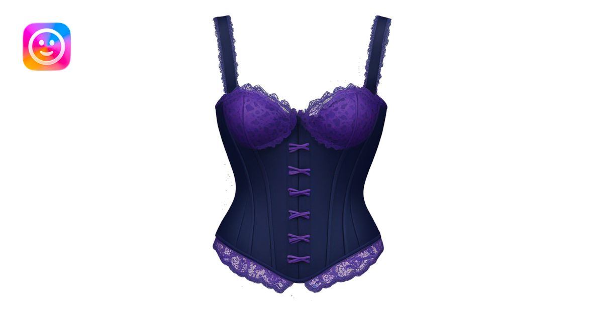 Realistic isolated side view of a navy blue bustier with purple lace ...