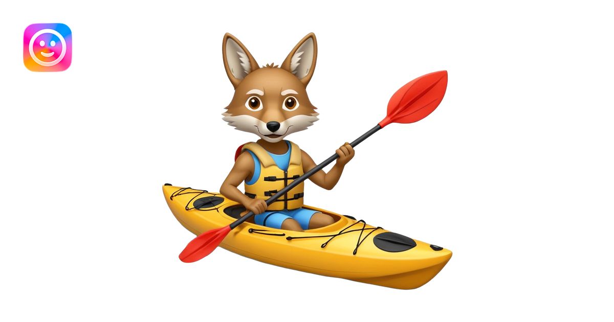 Humanoid coyote on a kayak emoji | AI Emoji Generator