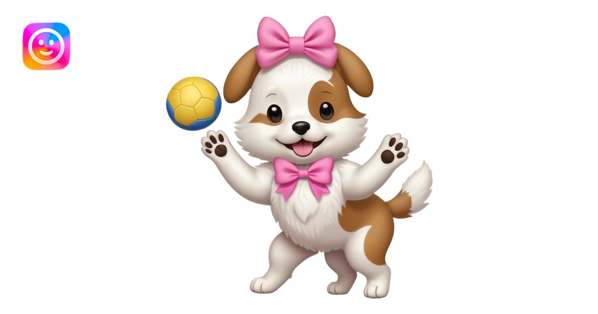 girly dog with a pink bow jumping in the air to catch a ball emoji | AI ...