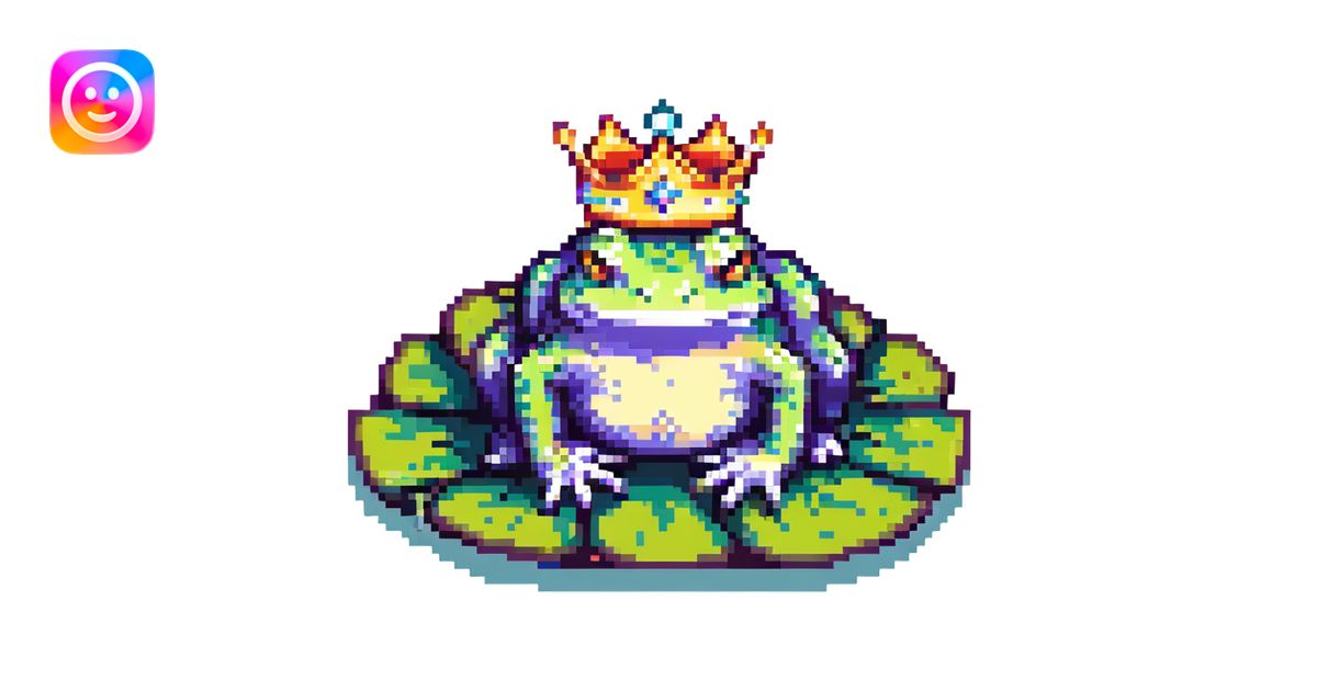 pixel art crowned frog, sitting on a lily pad illustration | AI Emoji ...