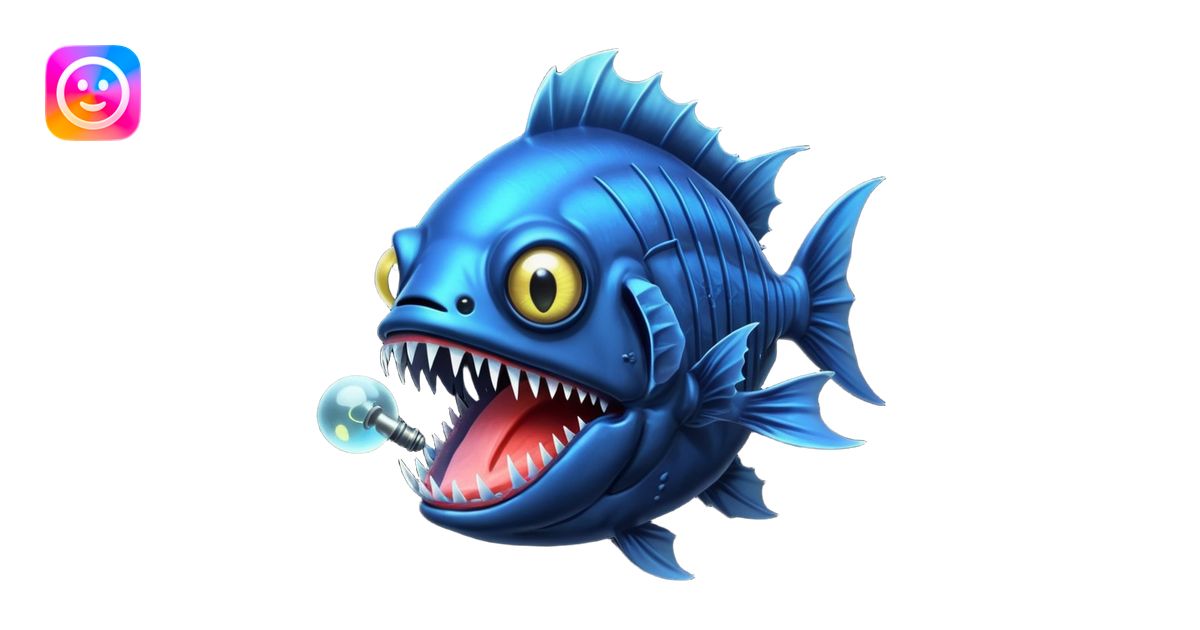 Angler Fish – Large mouth with sharp teeth and light lure emoji | AI ...