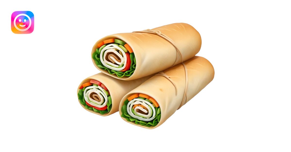 One Thai uncooked spring roll, Apple emoji style, no background, in 1x1 ...