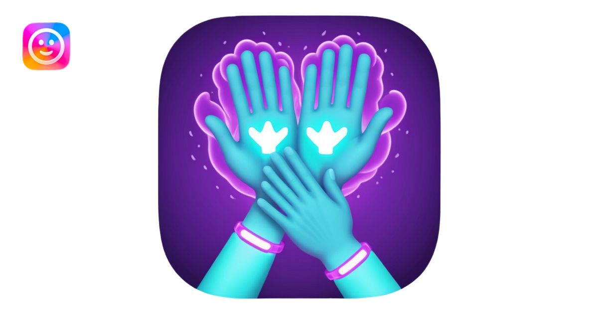 futuristic glowing clapping hands, purple and cyan glow, dark ...
