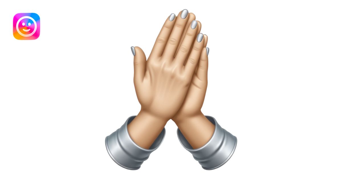 Emoji-style praying metallic hands, realistic proportions, clean ...