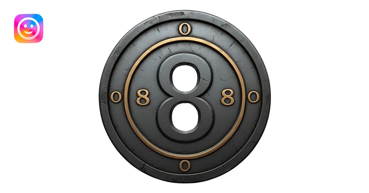 Minimal emoji, gothic metal coin made of black steel, engraved number 8 ...