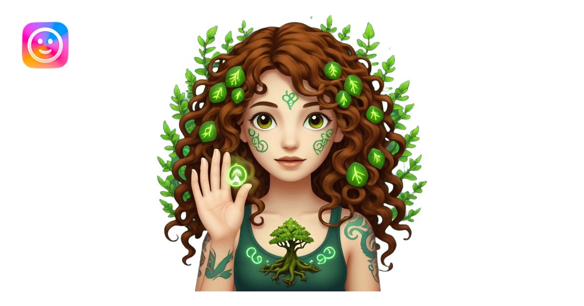 woman with long curly brown hair, brown eyes, white skin, tattoos ...