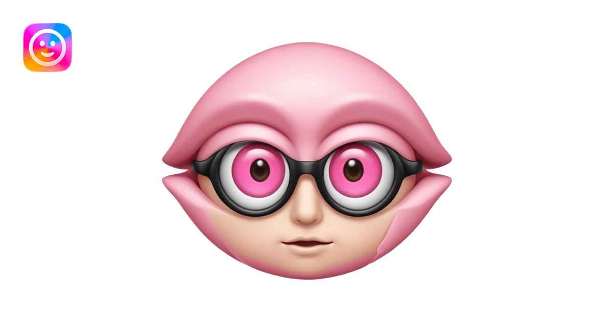 A 3D cartoon rose-pink eye spectacle, glossy curved frame, soft ...