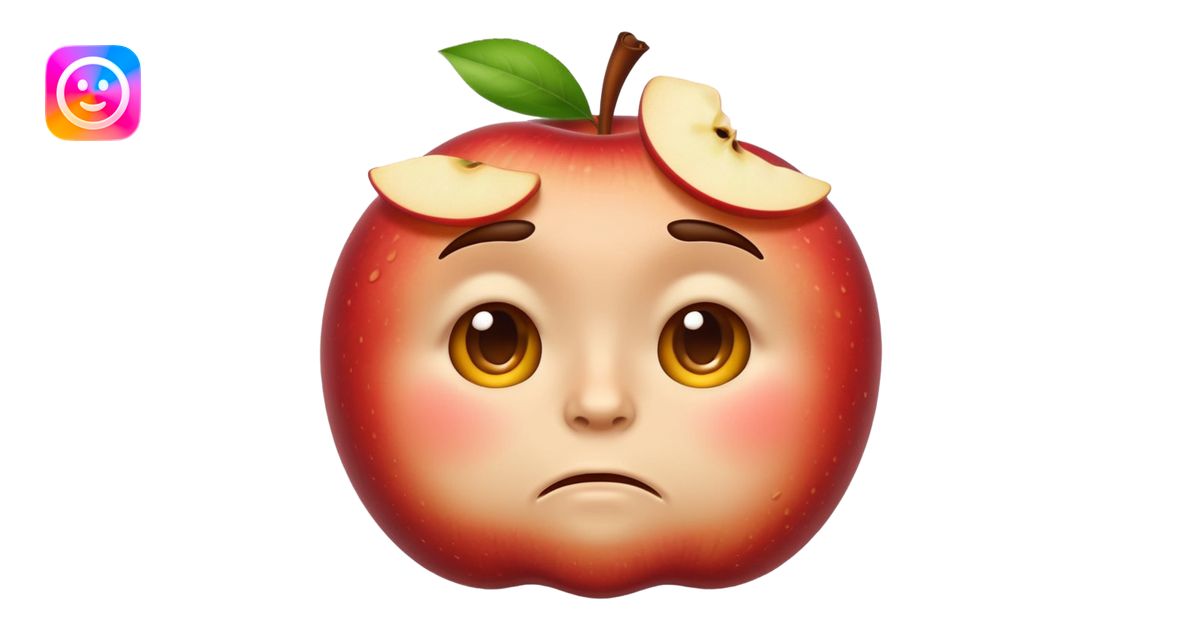apple emoji style face with puffed cheeks and squinting eyes, clearly ...