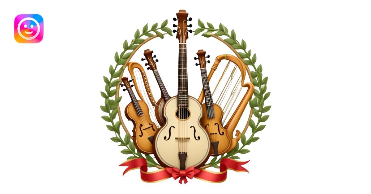 Design a complex and festive emblem-like emoji representing plucked ...