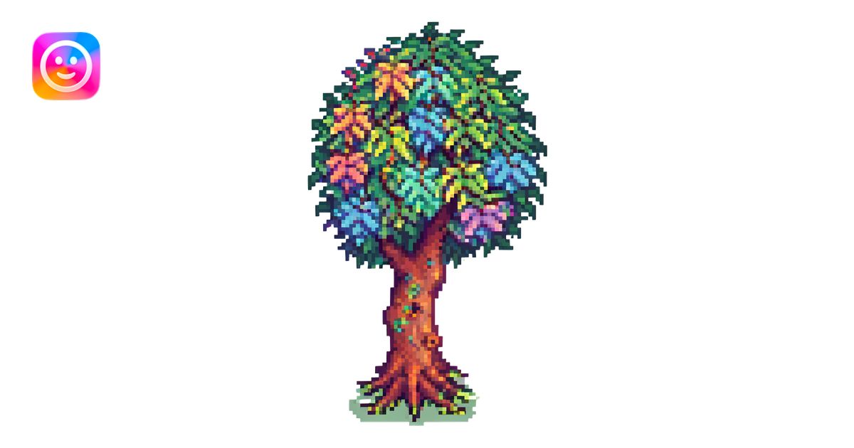 Terraria-style tree with a rainbow trunk and pastel rainbow leaves ...