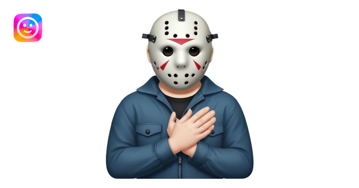 Jason Voorhees, looking cute, with his hands clasped in front of him ...