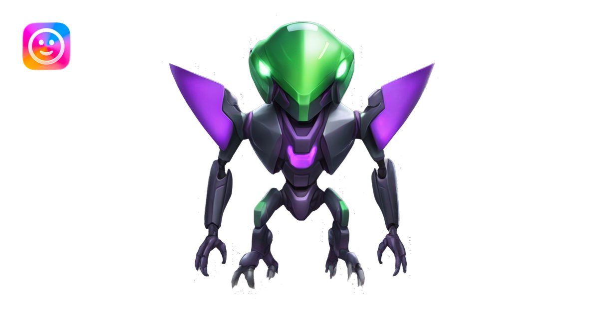 a shiny black-green-purple Genesect-Raptor-Fakémon-Medabot-hybrid with ...