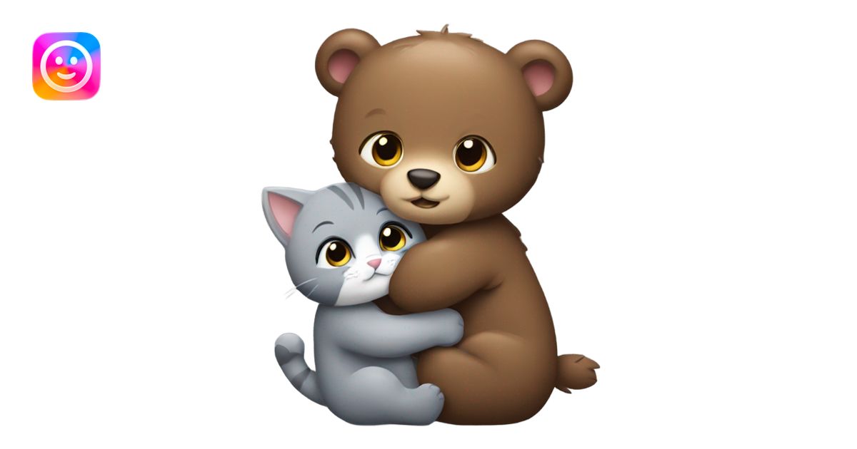 brown bear cub hugs gray cat emoji | AI Emoji Generator