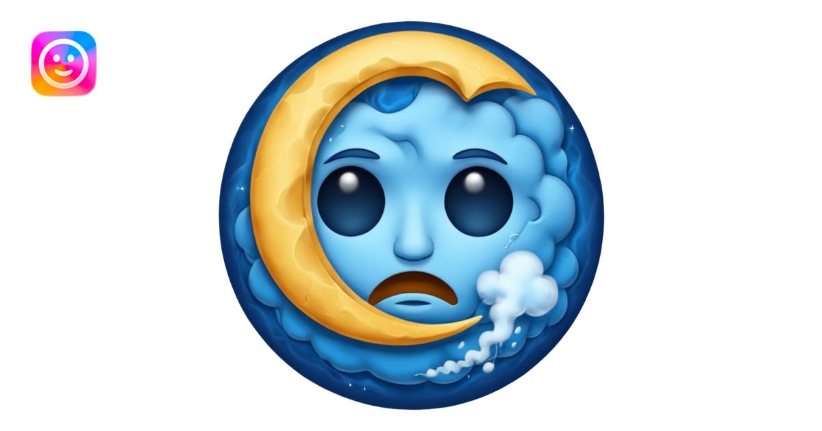 cracked sleepy moon leaking blue dream smoke emoji | AI Emoji Generator