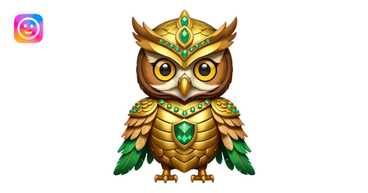 owl warrior wearing golden armor embedded with emerald jewels emoji ...