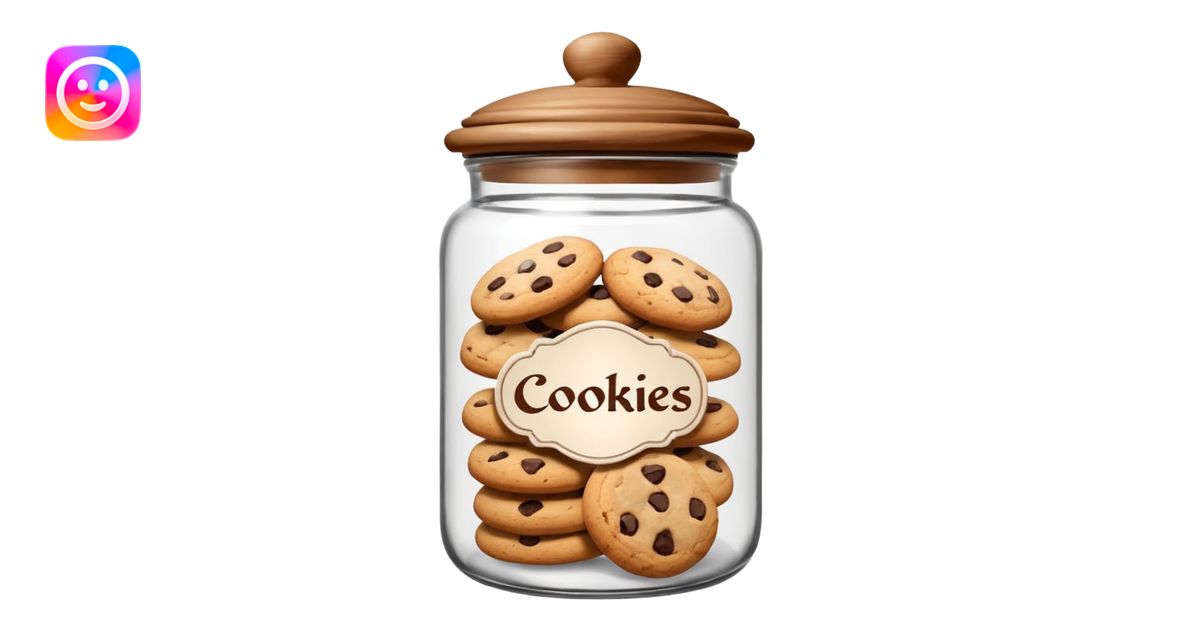 Ceramic jar with “Cookies” label and lid emoji | AI Emoji Generator