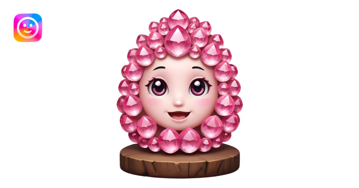 A single cute pink crystal cluster character, chunky round base with ...