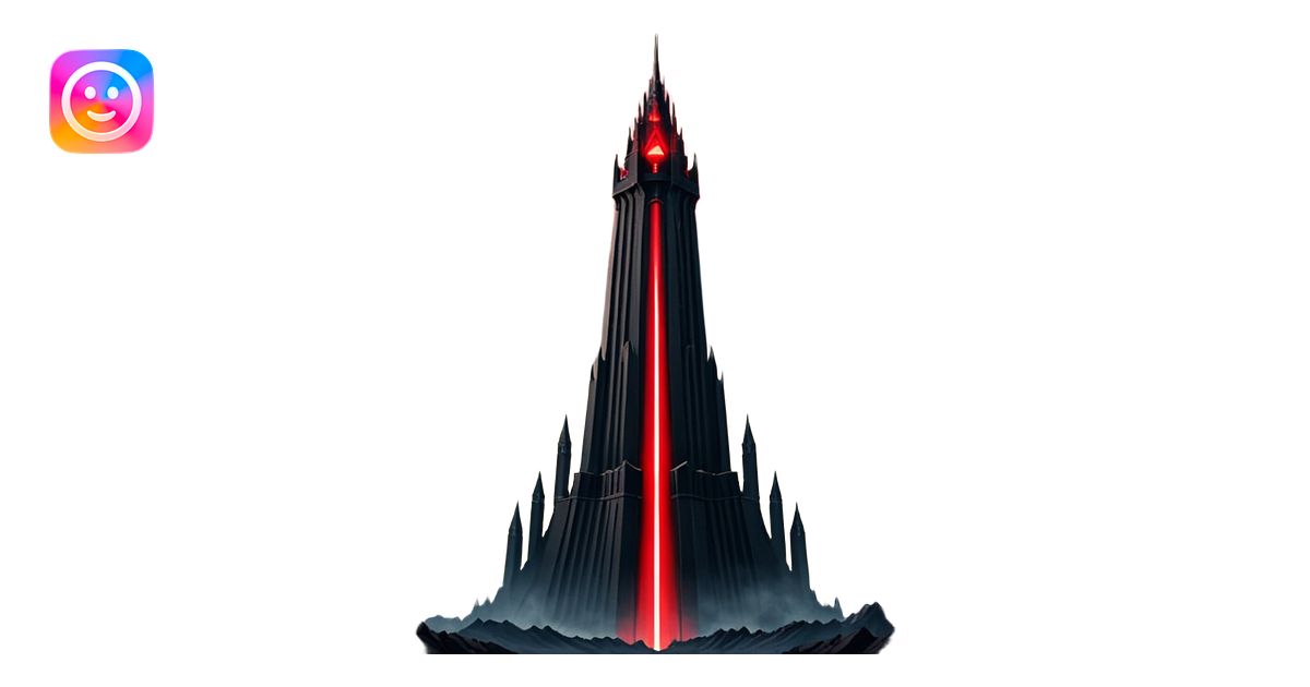Barad Dúr from Lord of the Rings, Dark, giant Tower, with red laser ...